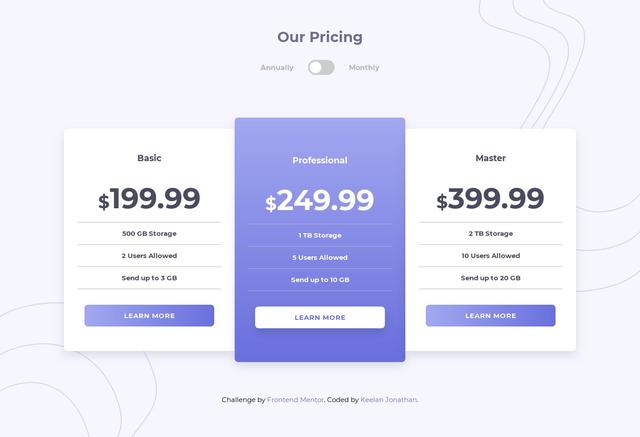 Frontend Mentor | Responsive Toggle Pricing Table using HTML, CSS & Javascript coding challenge ...