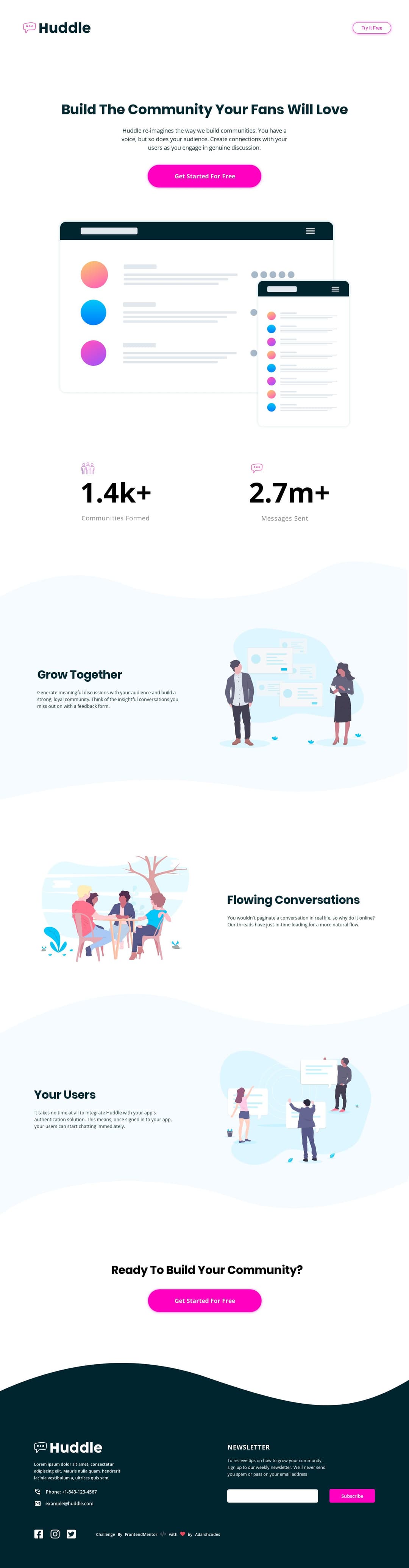 Frontend Mentor | Responsive Huddle Landing Page With Cool Animations (Flexbox) coding challenge ...