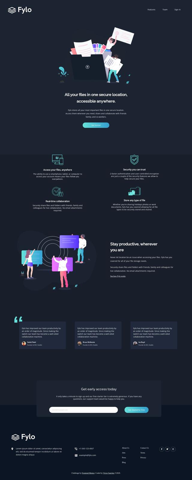 Frontend Mentor | Fylo Dark Theme Landing Page (HTML and CSS) coding challenge solution
