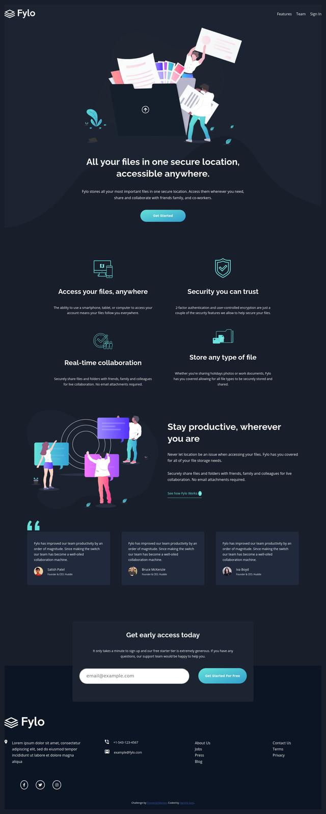 Frontend Mentor | Fylo Dark Theme Page with CSS Grid coding challenge solution