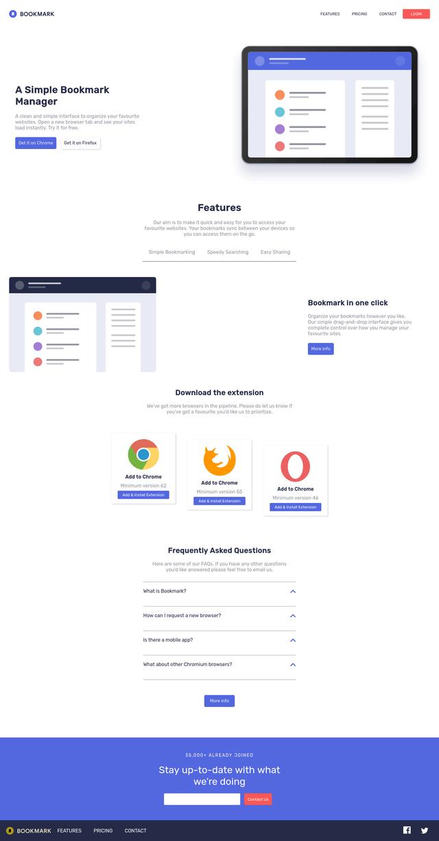 Frontend Mentor | Responsive bookmark landing page using HTML, CSS and JS coding challenge solution