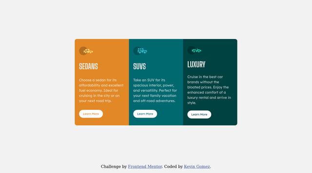 Frontend Mentor | 3 Column Card Preview Component using CSS3 and Flexbox coding challenge solution