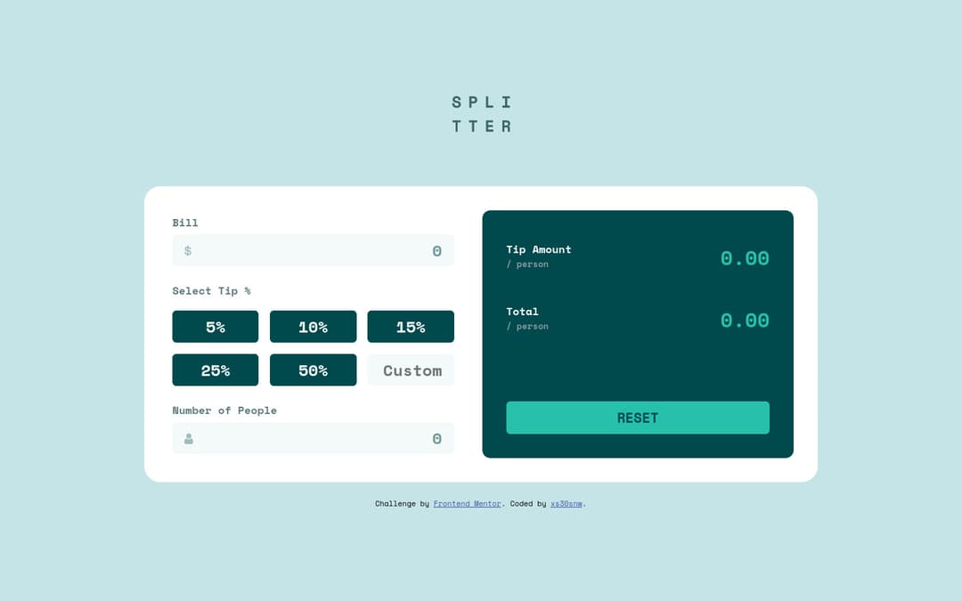 Frontend Mentor | 2nd challenge: Tip calculator app with simple HTML, CSS and JS. coding ...