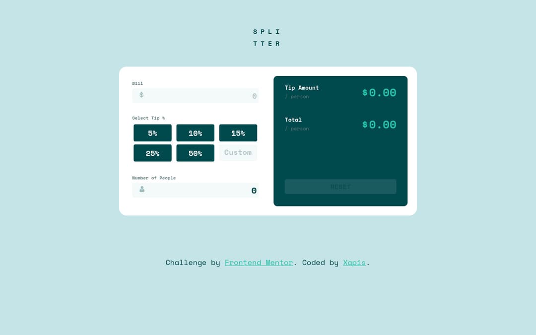 Frontend Mentor | Tip calculator app using HTML, CSS and Javascript coding challenge solution