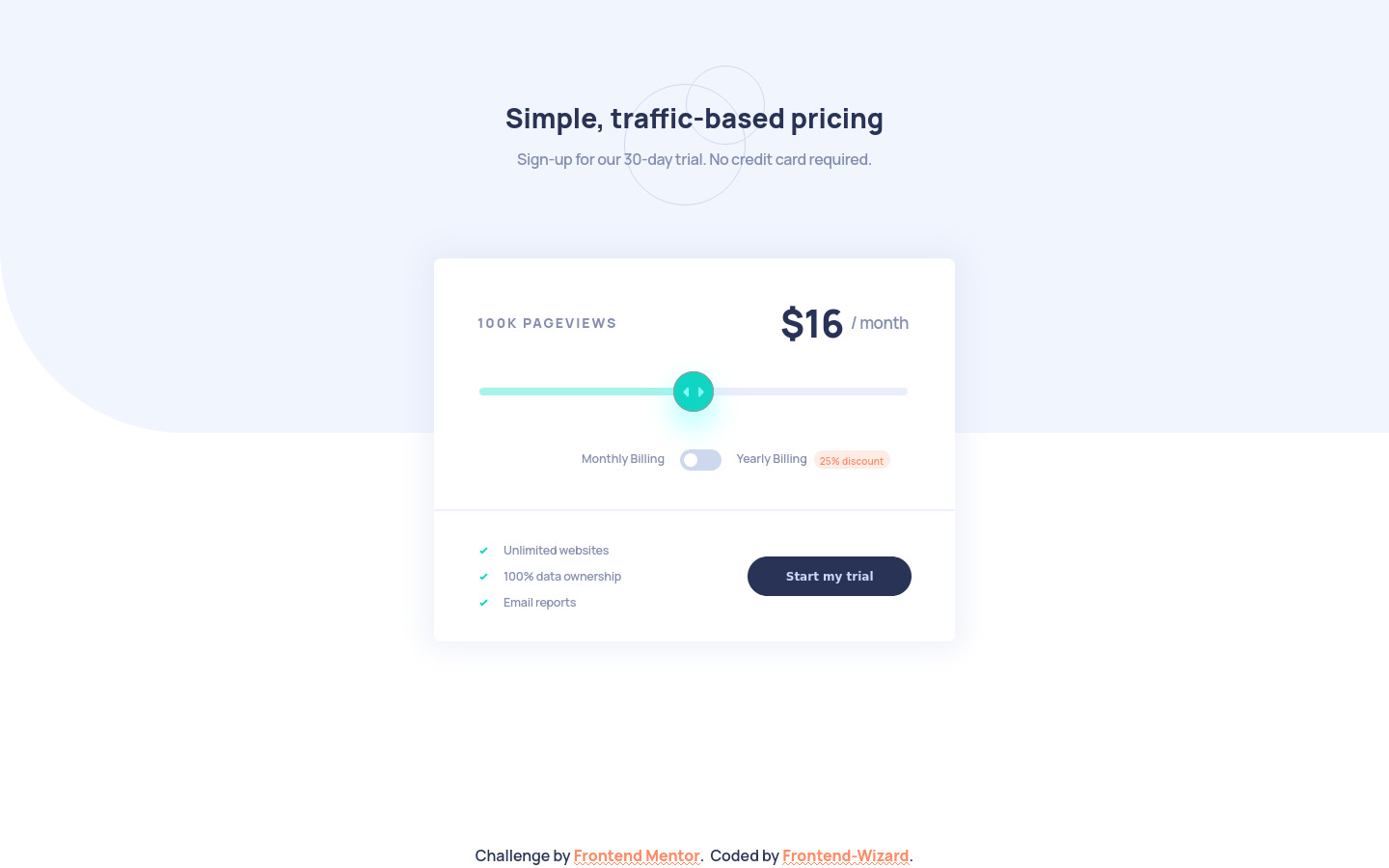 Frontend Mentor | Interactive pricing component / HTML, CSS, JS coding challenge solution