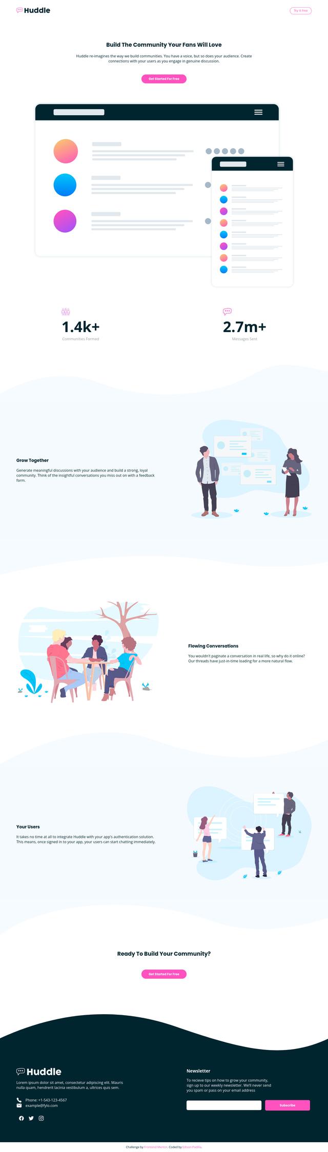 Frontend Mentor | Huddle landing page with curved sections with html and css coding challenge ...