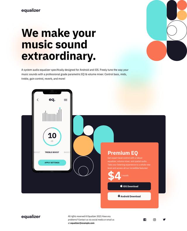 Frontend Mentor | Equalizer landing page in react coding challenge solution