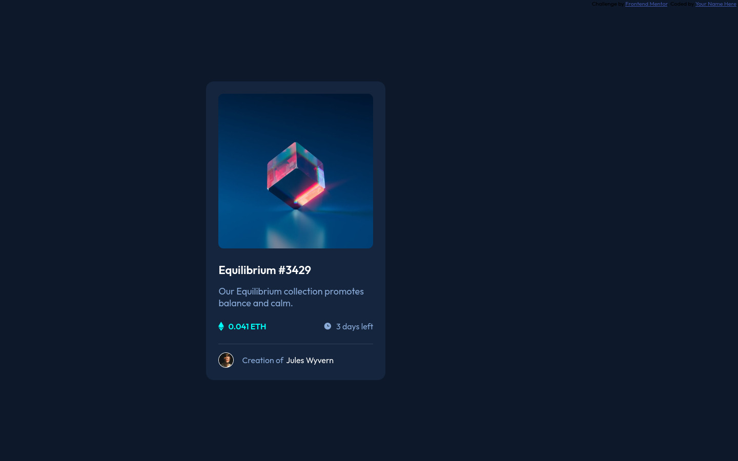 Frontend Mentor | NFT Preview Card using HTML, CSS coding challenge solution