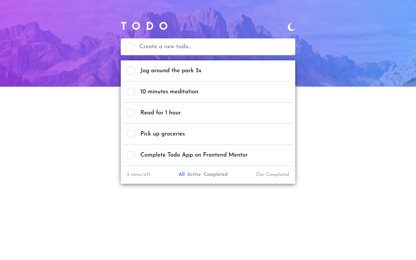 Frontend Mentor | Responsive Todo App with React JS for Mobile, Tablet ...