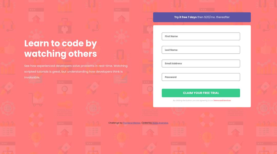 Frontend Mentor | Sign Up Form Validation with HTML, CSS and Javascript coding challenge solution