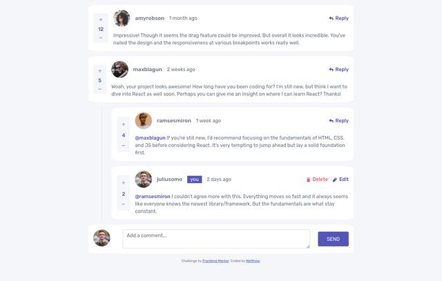 Frontend Mentor | Interactive comments using CSS, a bit of bootstrap and Javascript/jque coding ...