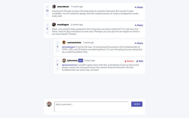 Frontend Mentor | Interactive comments section in React coding challenge solution