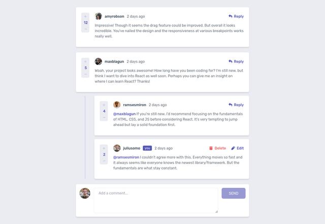 Frontend Mentor | Comments section using ReactJS coding challenge solution