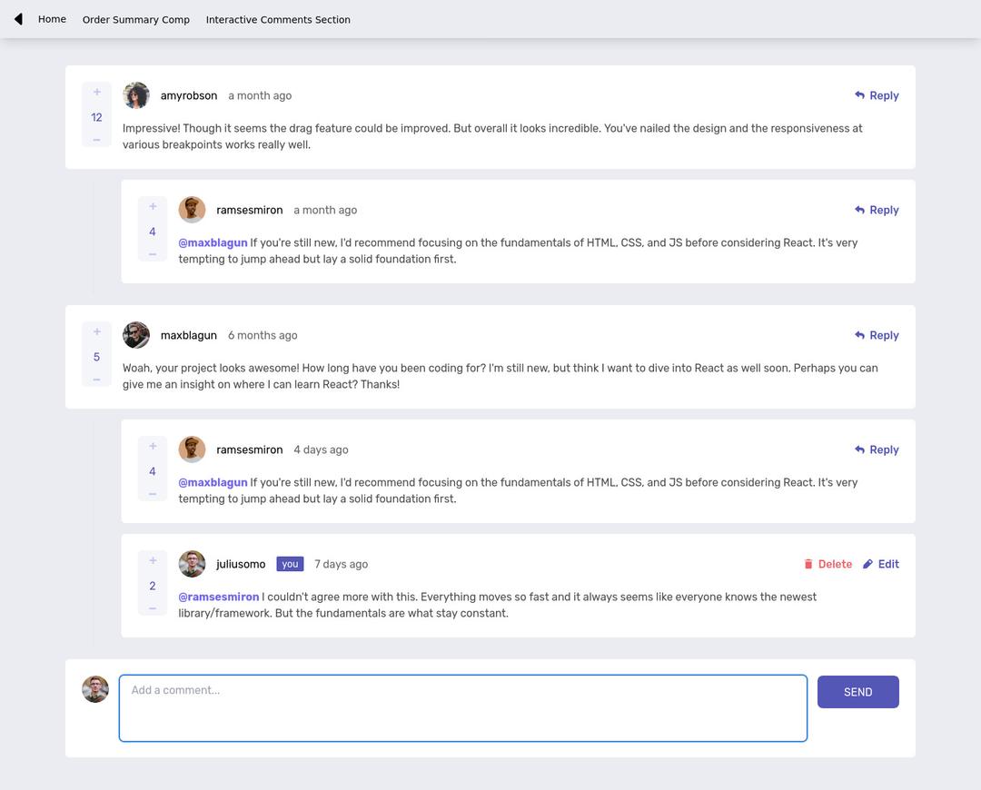 Frontend Mentor | Interactive Comments Section With Tailwind and React coding challenge solution