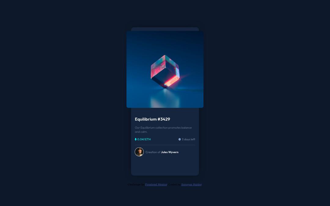 Frontend Mentor | NFT preview card with flexbox coding challenge solution