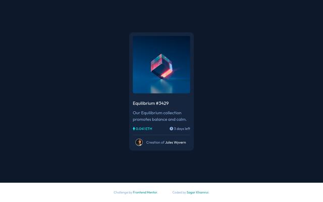 Frontend Mentor | NFT-card-component-challenge using HTML & CSS coding challenge solution