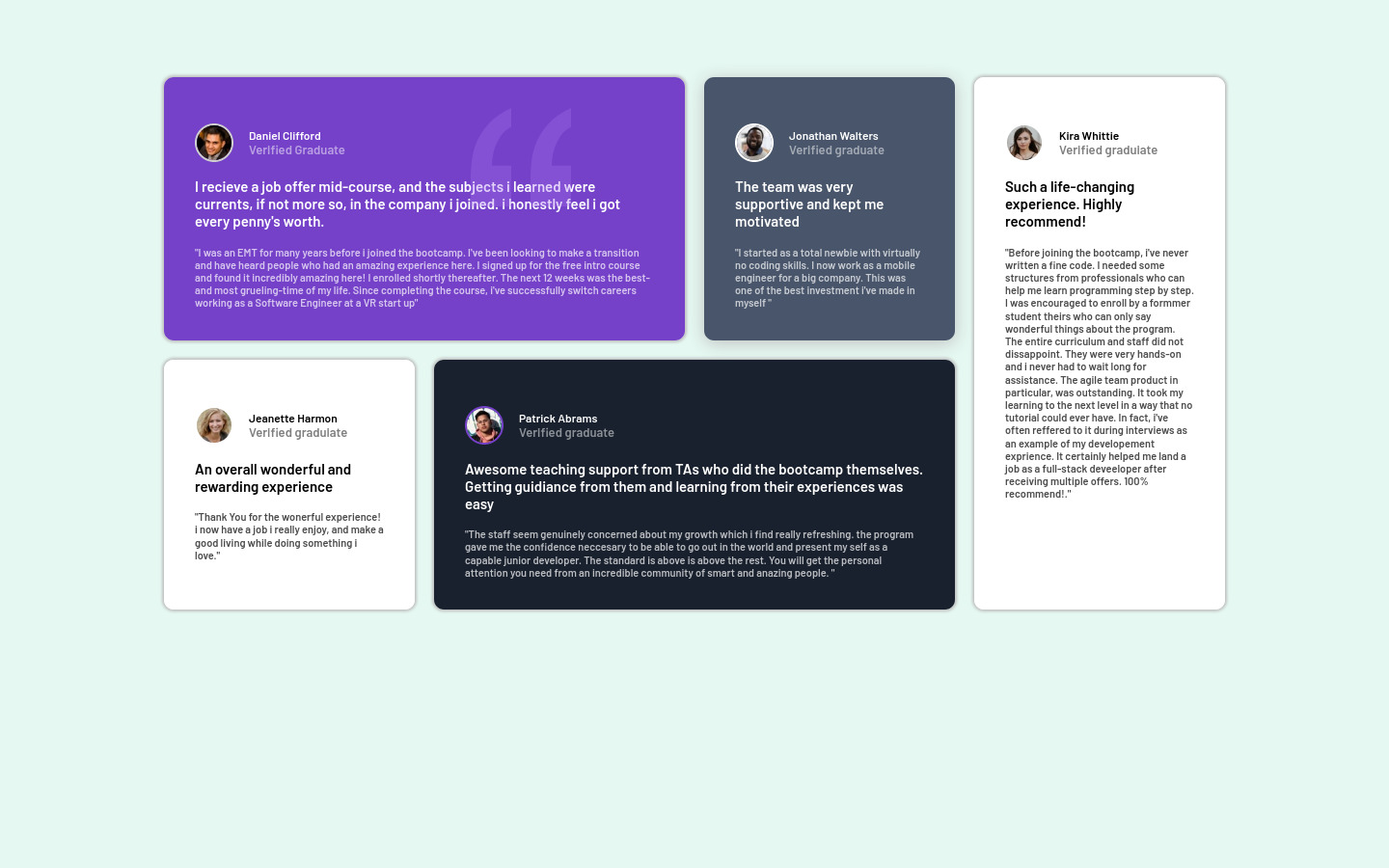 Frontend Mentor Responsive Testimonial Page Using Css Grid And