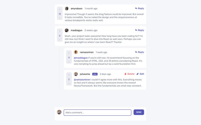 Frontend Mentor | Comments section using React and Redux coding challenge solution