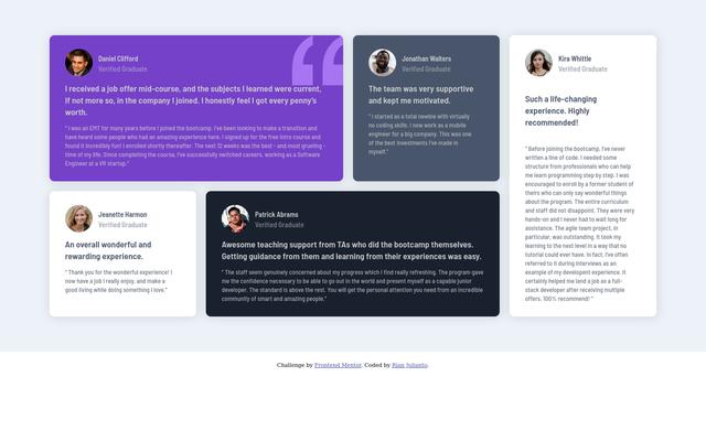 Frontend Mentor Testimonial Grid With Responsive Css Grid Coding Challenge Solution