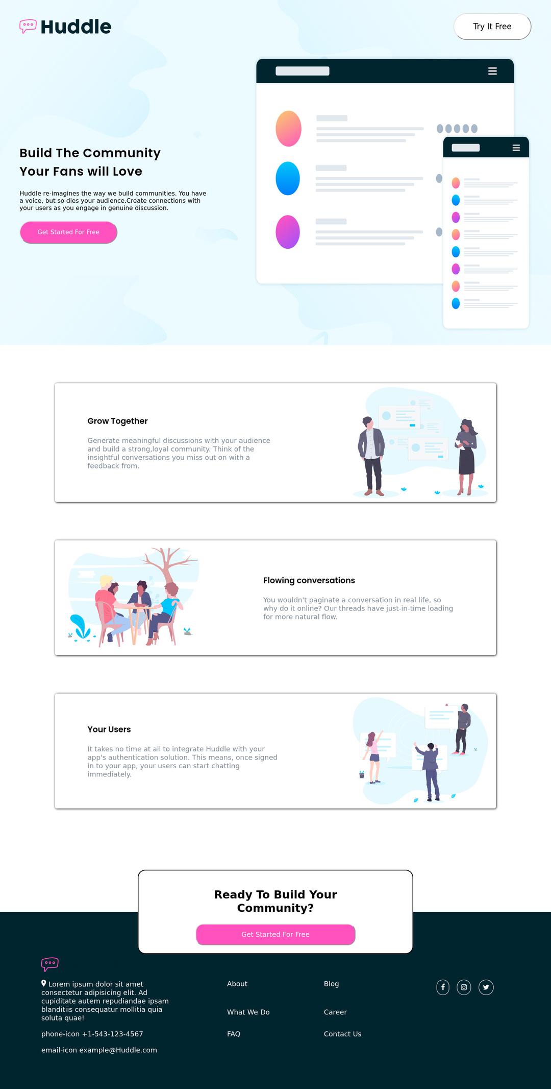 Frontend Mentor | huddle landing page layout with grid and flexbox coding challenge solution