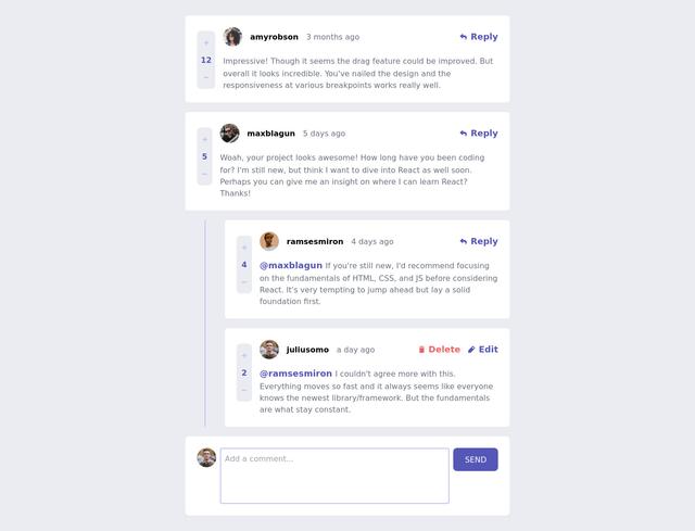Frontend Mentor Interactive Comments Section With React And