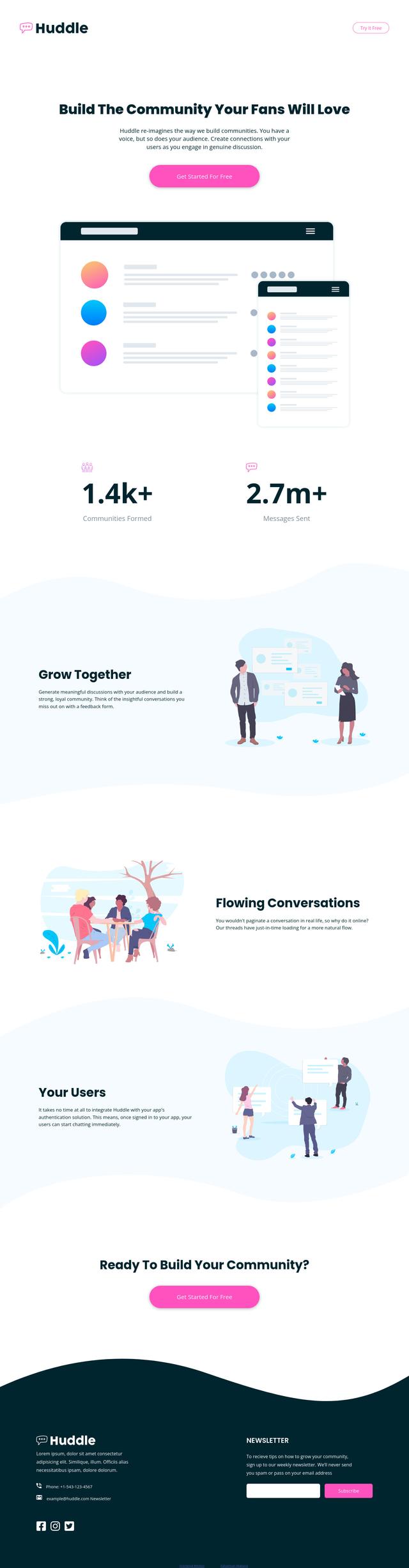 Frontend Mentor | Huddle Landing Page With Curved Sections Master coding challenge solution