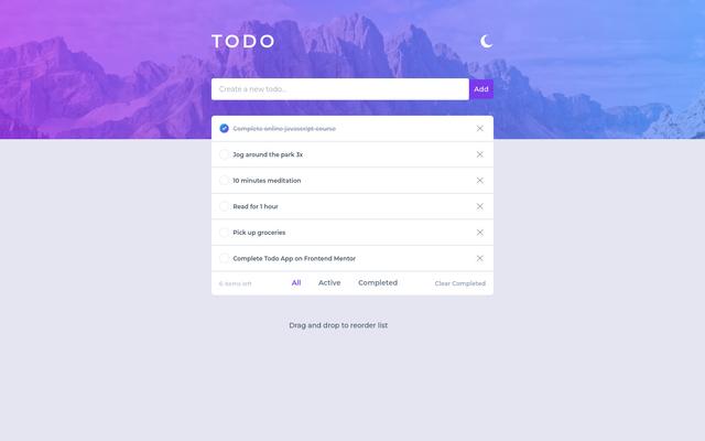 Frontend Mentor | Draggable todo list using react & tailwindcss. coding challenge solution