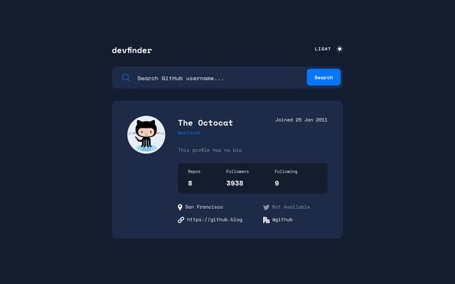 Frontend Mentor Github User Search App Html Css Sass Javascript