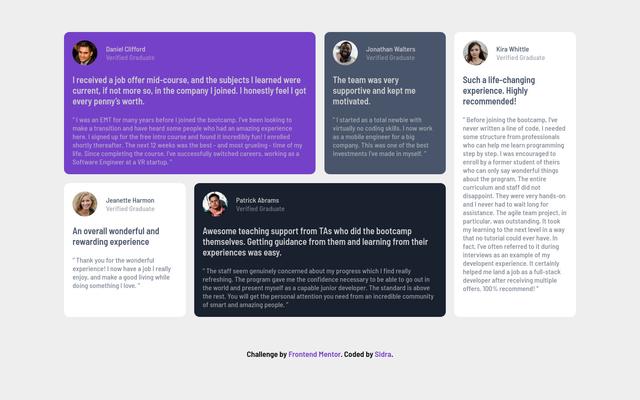 Frontend Mentor | Testimonials section using Grid display coding ...