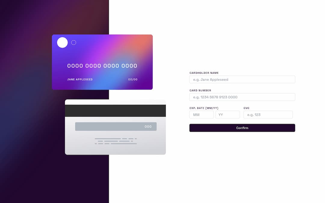 Frontend Mentor | Interactive card details form using React, react-hook-form & tailwind coding ...