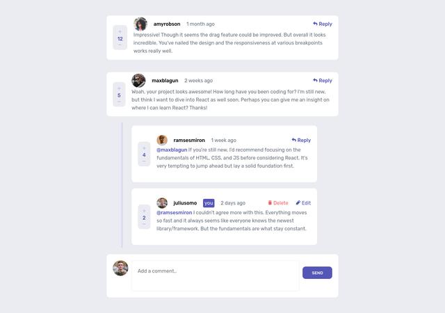 Frontend Mentor | Interactive comments section build with reactjs coding challenge solution