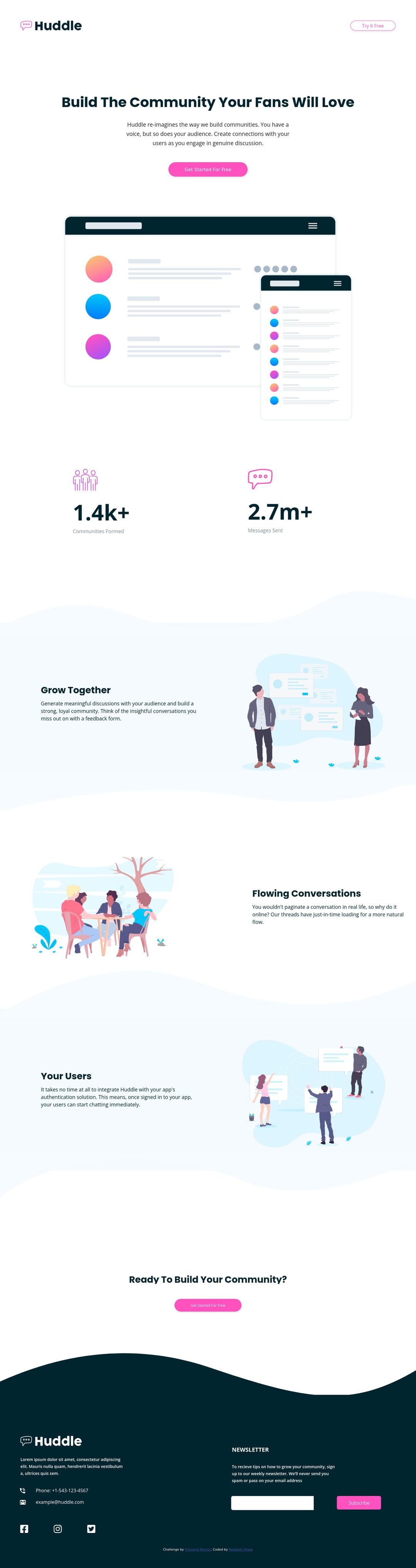 Frontend Mentor | Huddle landing page with curved sections with Bootstrap 5 coding challenge ...