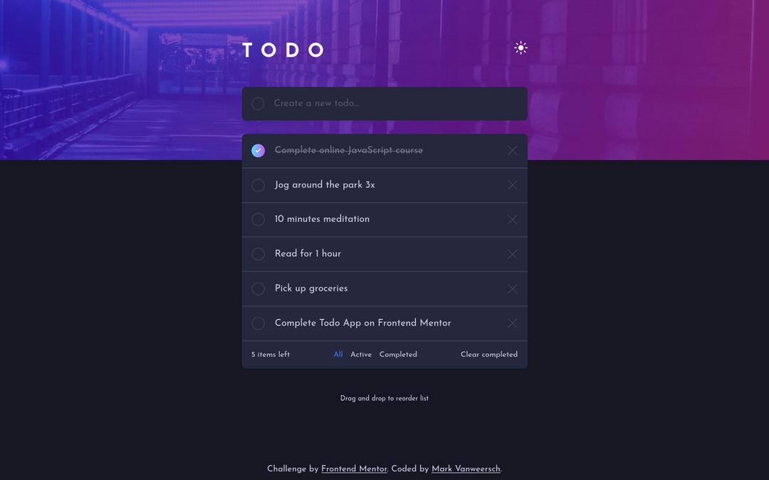 Frontend Mentor | Todo App using Flexbox and vanilla JS with drag and drop feature coding ...