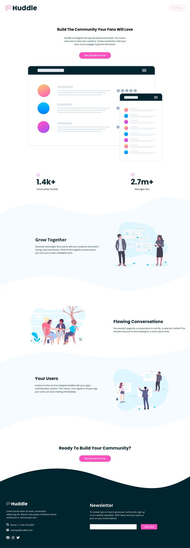 Frontend Mentor | Huddle-landing-page-with-curved-sections HTML/CSS flexbox coding challenge ...