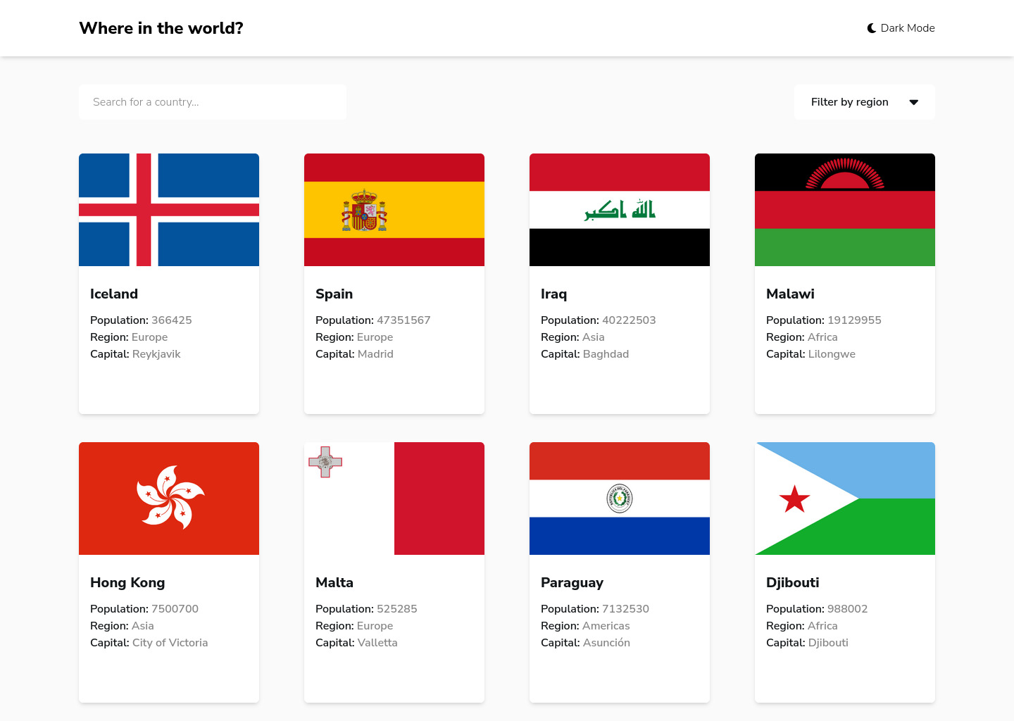 Frontend Mentor | REST countries api project using react and tailwind coding challenge solution