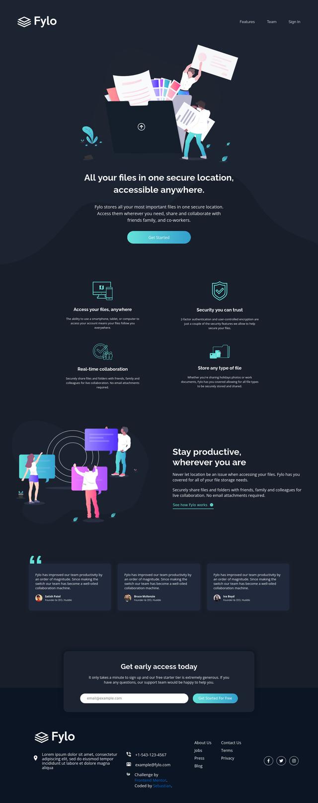 Frontend Mentor | [HTML - CSS] Fylo Dark Theme Landing Page coding challenge solution