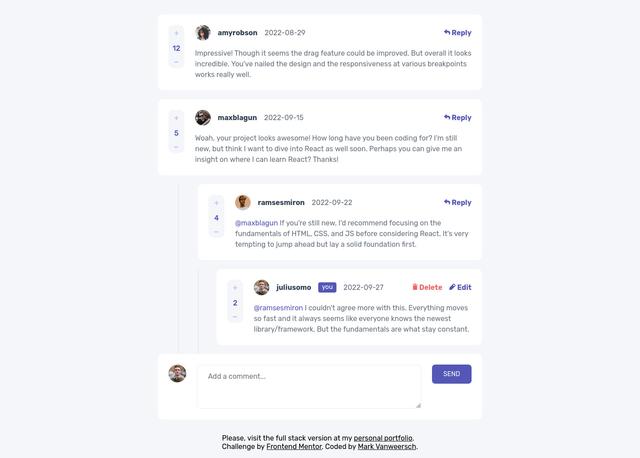 Frontend Mentor | Full Stack Interactive Comments Section using php, mysql and js coding ...