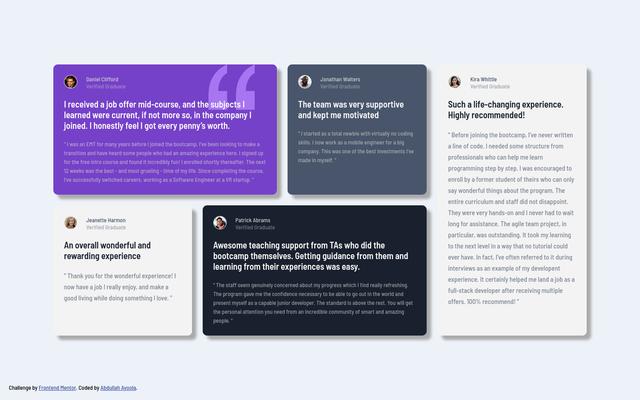 Frontend Mentor Responsive Testimonial Grid Built Using Css Grid And Flexbox Coding Challenge