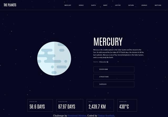 Frontend Mentor | Planets fact site coding challenge solution
