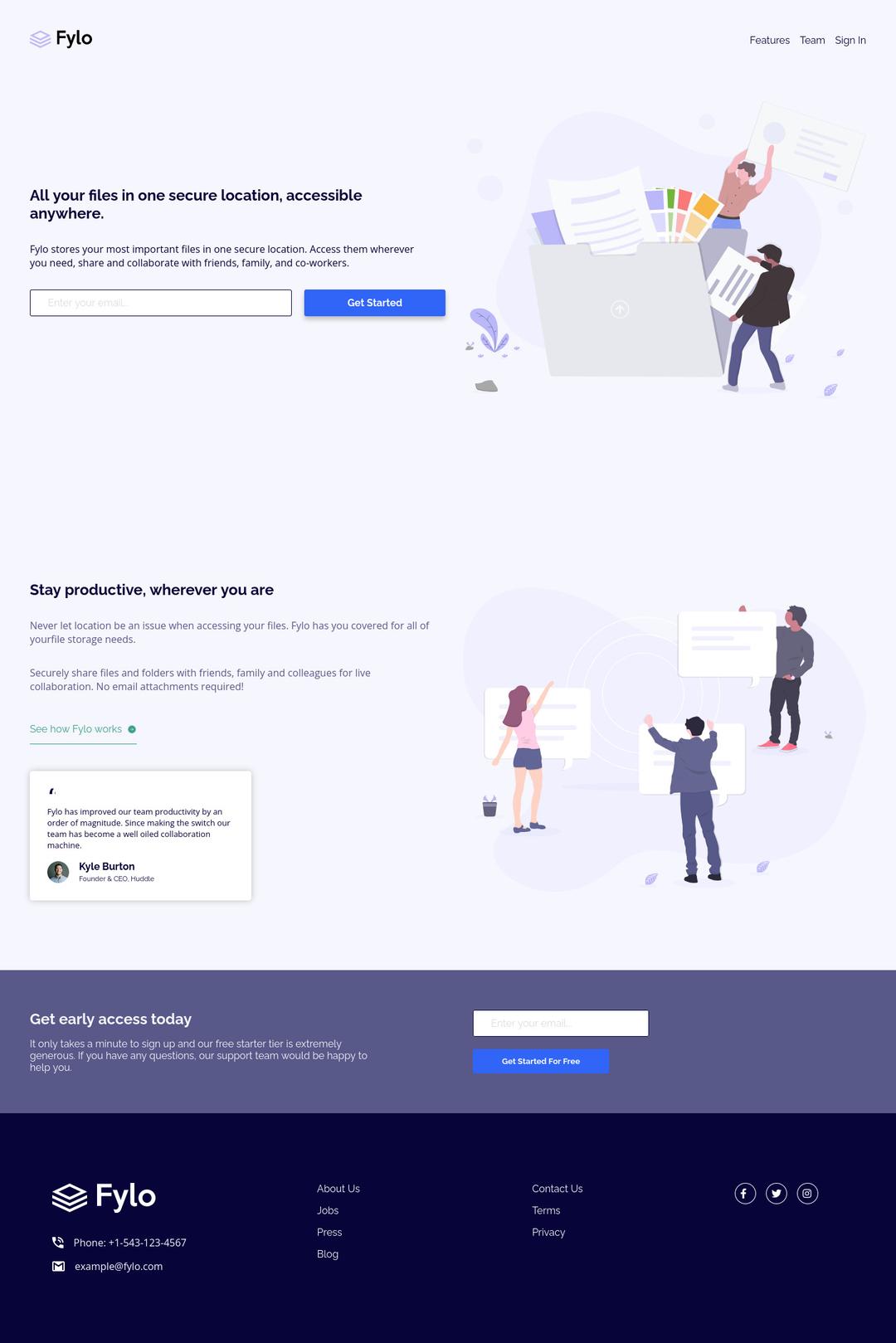 Frontend Mentor | Fylo landing page with 2 column layout using html. CSS and Javascript coding ...