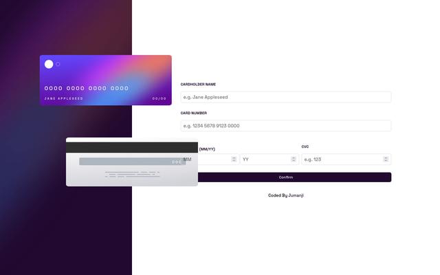Frontend Mentor | Interactive Bank Card Details Dev Using HTML, CSS & Basic JS coding challenge ...