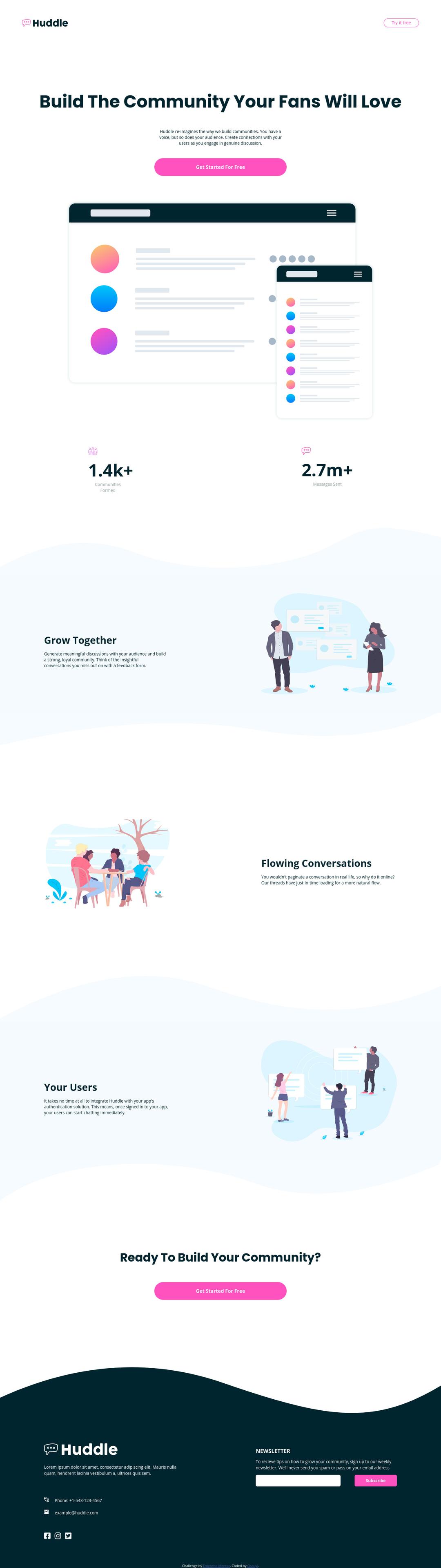 Frontend Mentor | Huddle landing page with curved section coding challenge solution