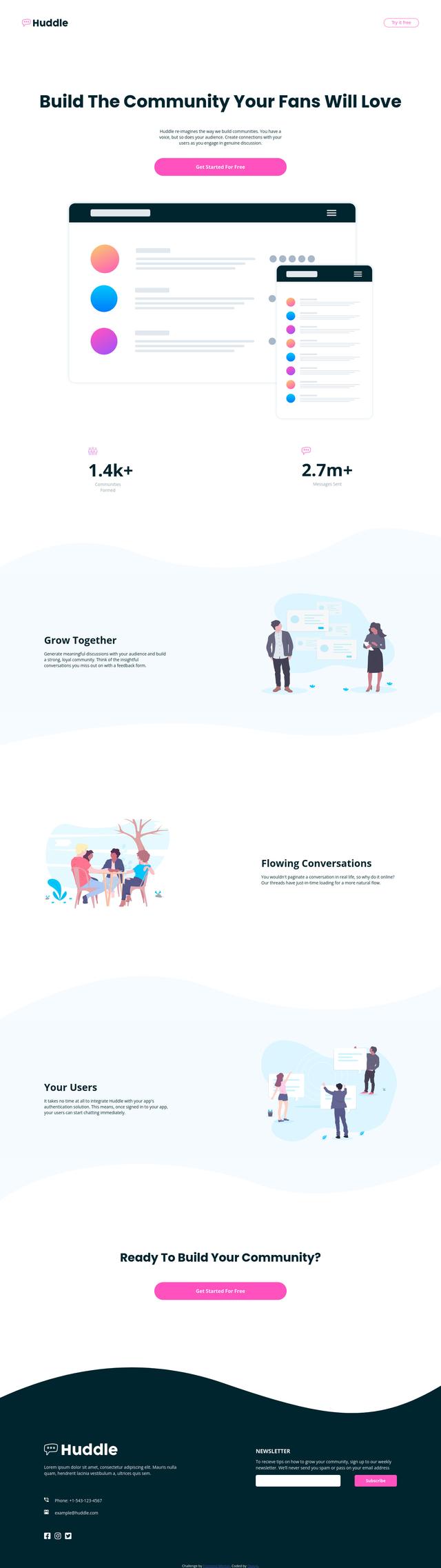 Frontend Mentor | Huddle landing page with curved section coding challenge solution