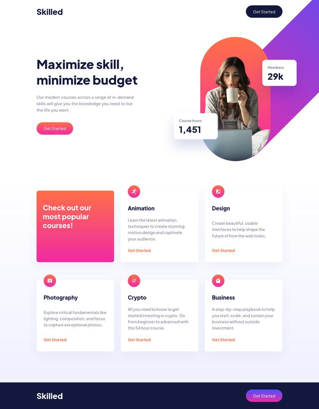 Frontend Mentor | Skilled e-learning landing page with Sass and webpack coding challenge solution