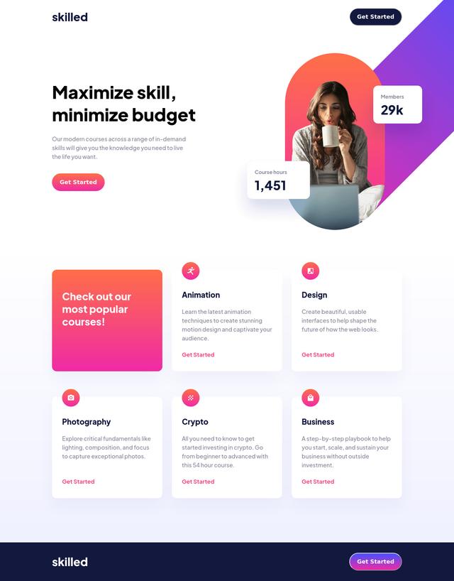 Frontend Mentor | Skilled eLearning Landing Page - responsive using HTML and CSS coding ...