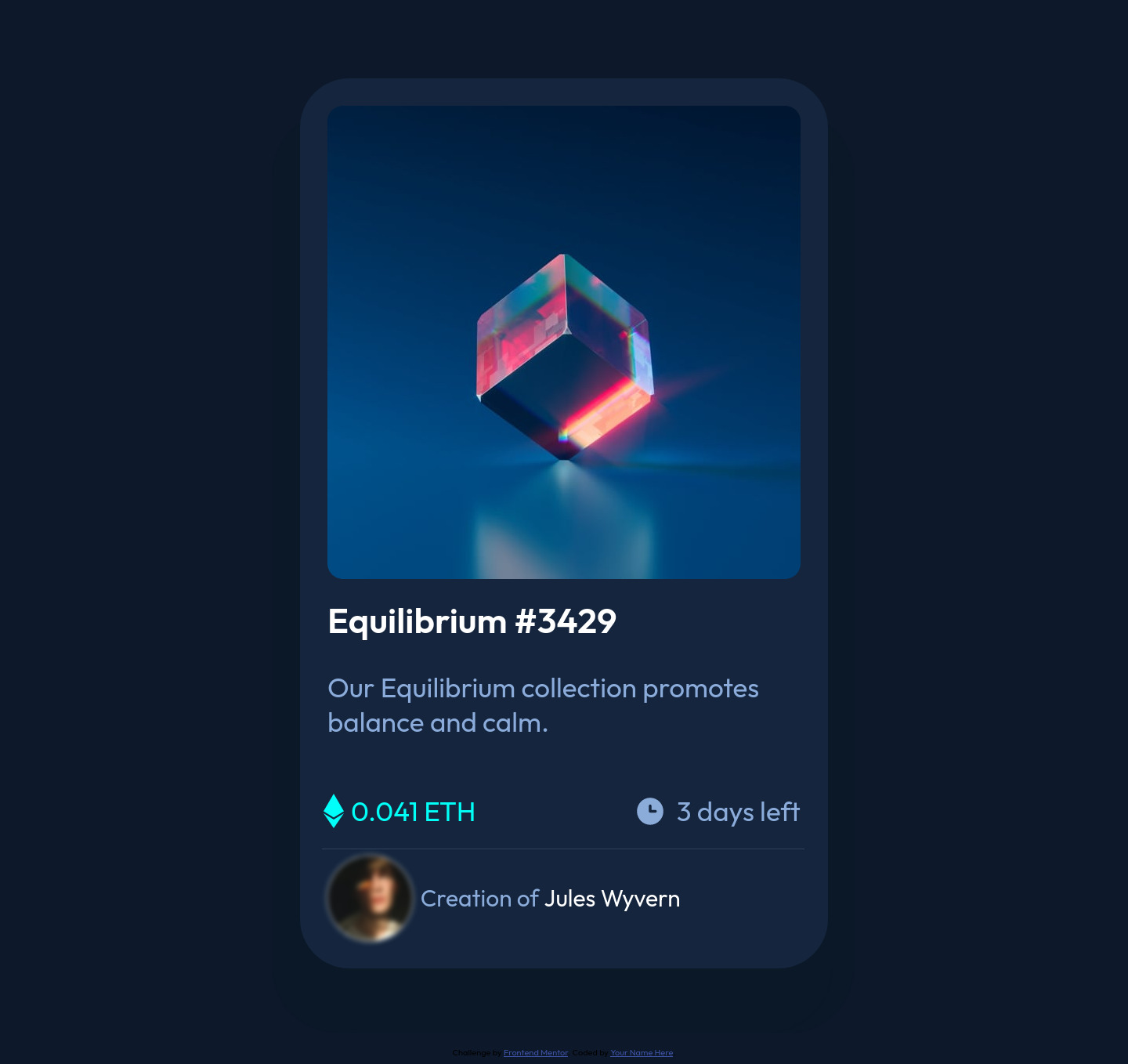 Frontend Mentor | Responsive nft-preview-card-component with HTML & CSS coding challenge solution