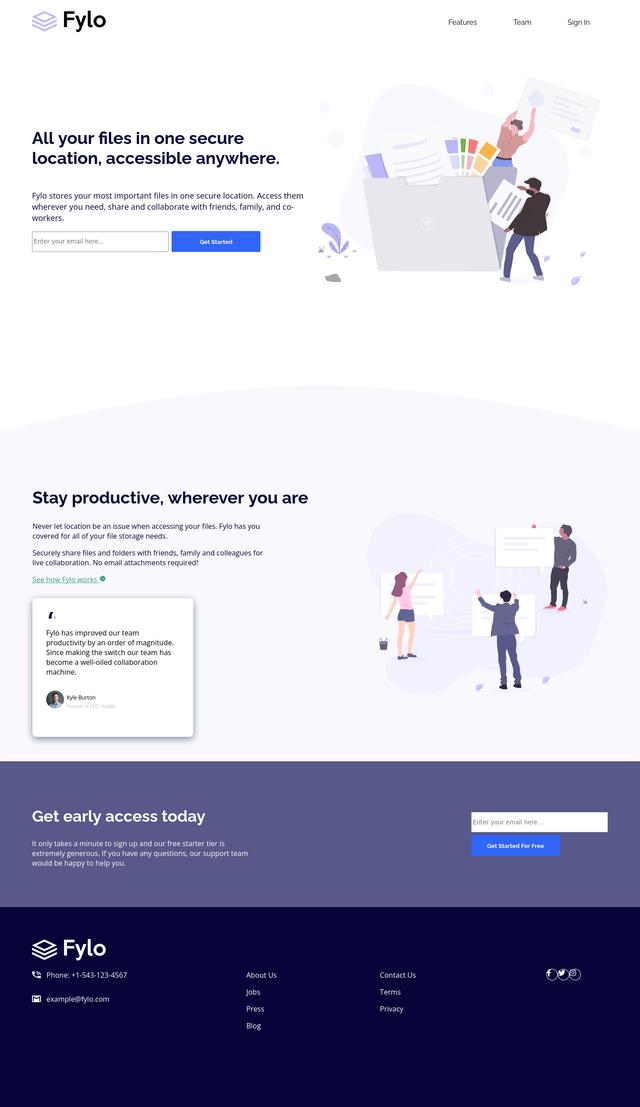 Frontend Mentor | Fylo Landing Page Two Column Layout coding challenge solution