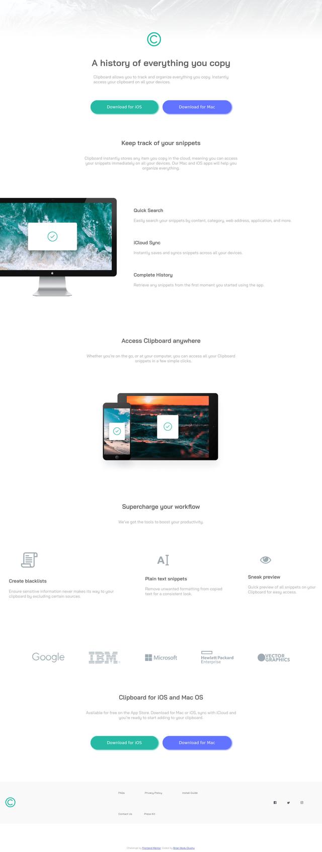 Frontend Mentor | Clipboard-landing-page-responsive-with-flexbox coding challenge solution