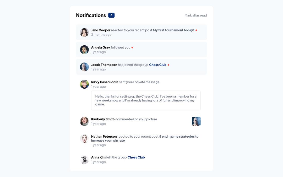 Frontend Mentor | Notifications using React, TailwindCss coding challenge solution
