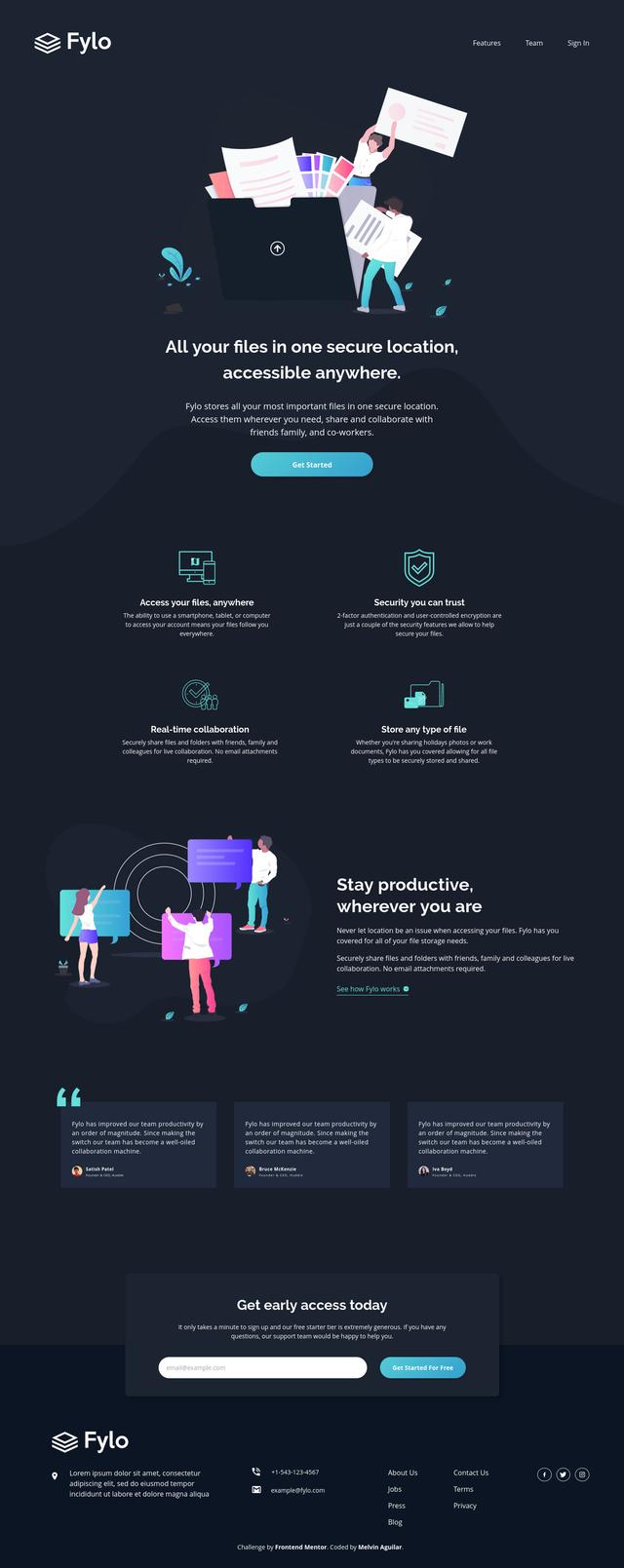 Frontend Mentor | Fylo dark theme landing page (React JS + Tailwind CSS + Framer Motion) coding ...